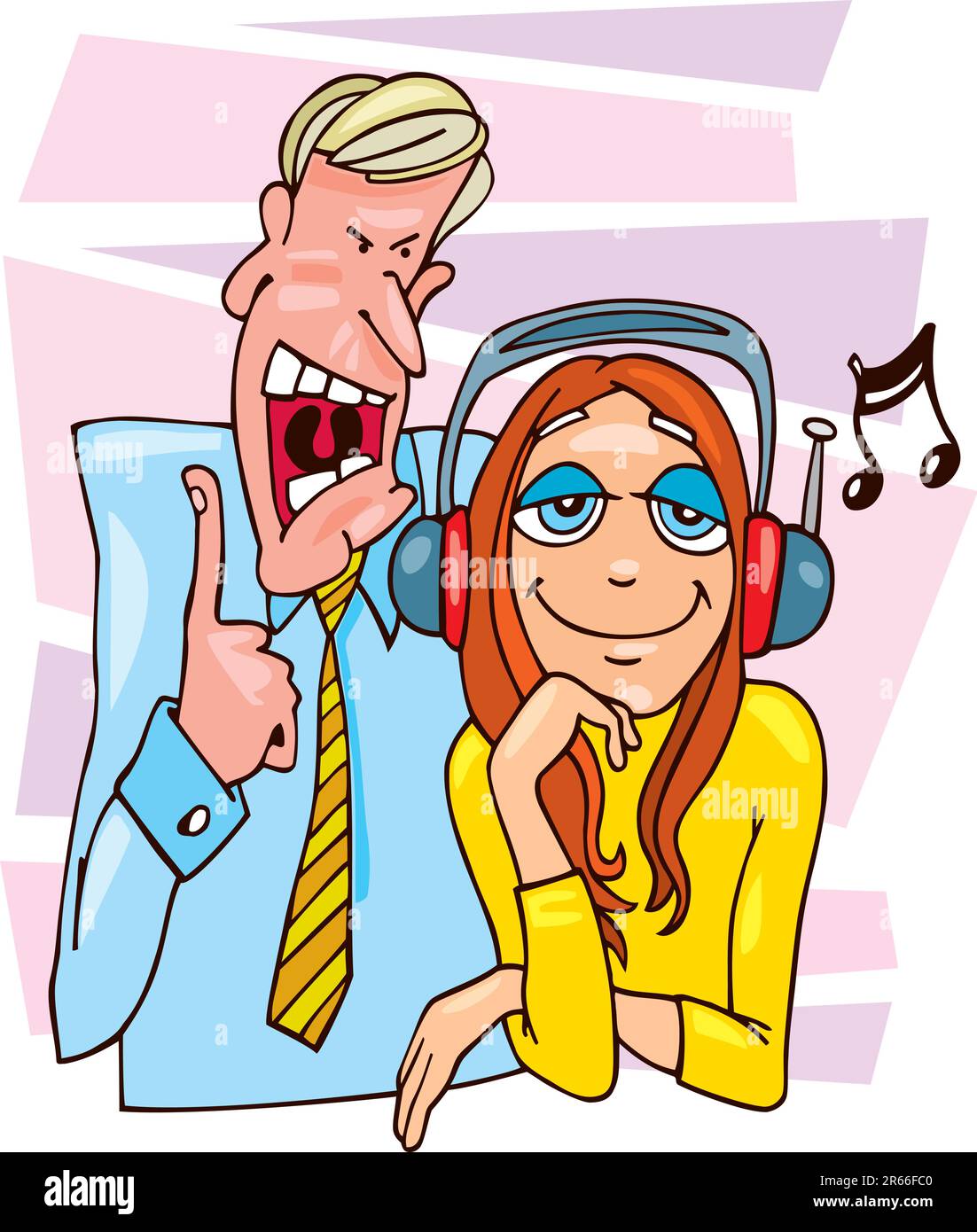 Cartoon illustration of teenage girl listening to the music and her ...