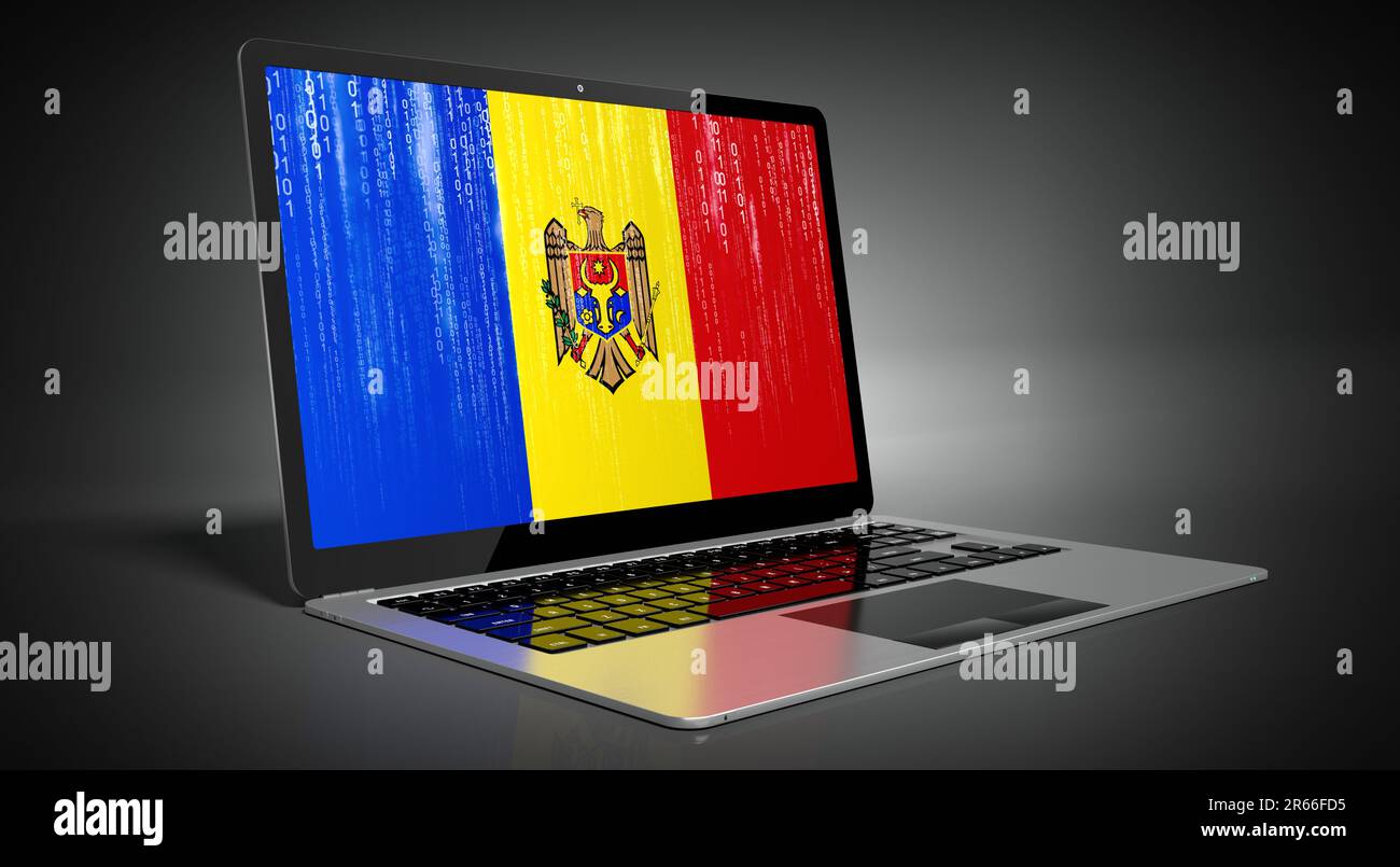 Moldova - country flag and binary code on laptop screen - 3D ...