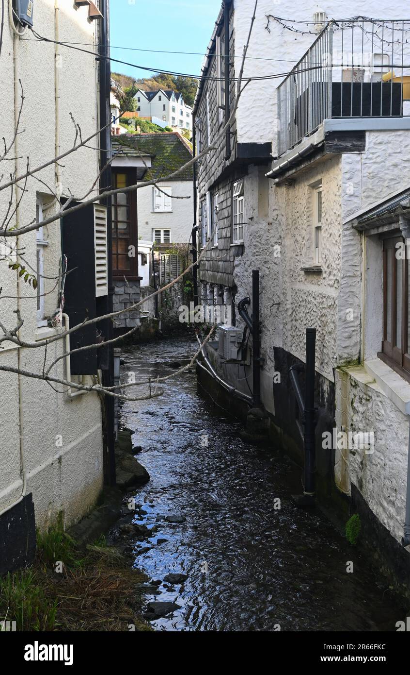 river pol between houses, polperro, cornwall Stock Photo - Alamy