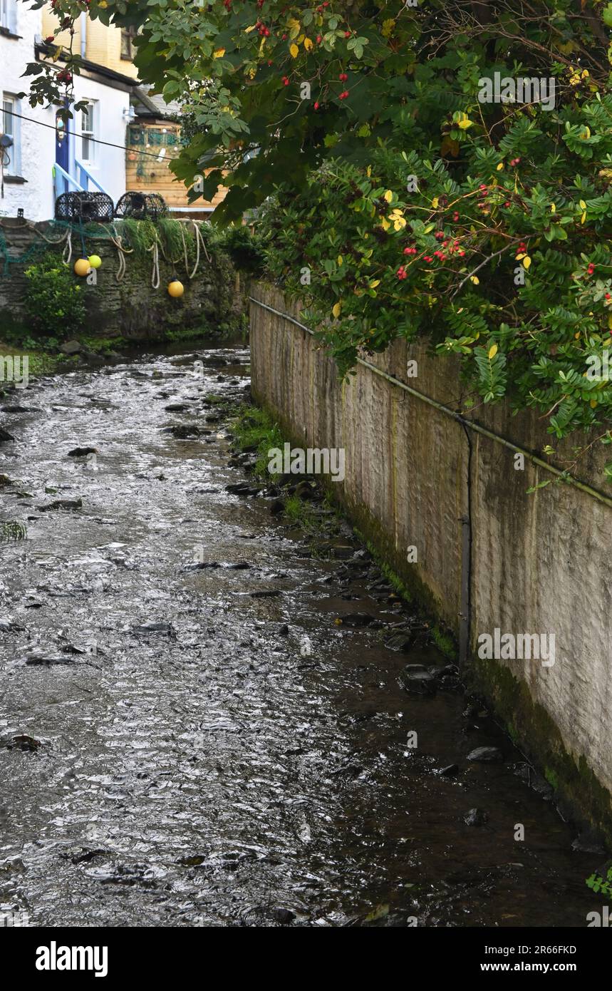 river pol between houses, polperro, cornwall Stock Photo - Alamy