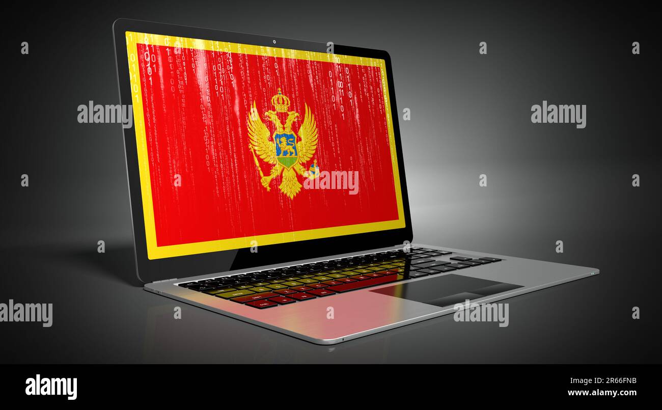 Montenegro - country flag and binary code on laptop screen - 3D ...