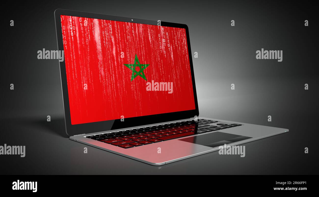 Morocco - country flag and binary code on laptop screen - 3D ...