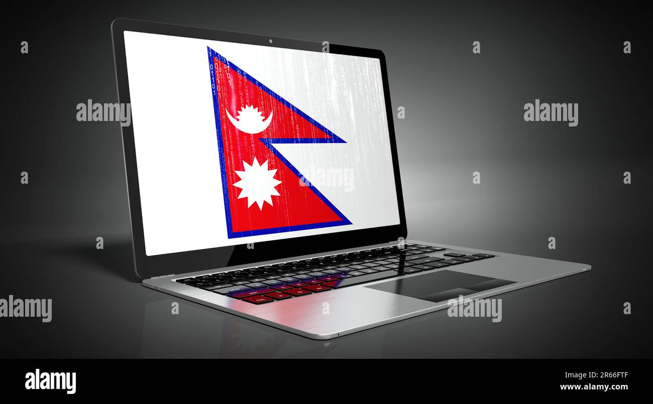 Nepal - country flag and binary code on laptop screen - 3D illustration ...