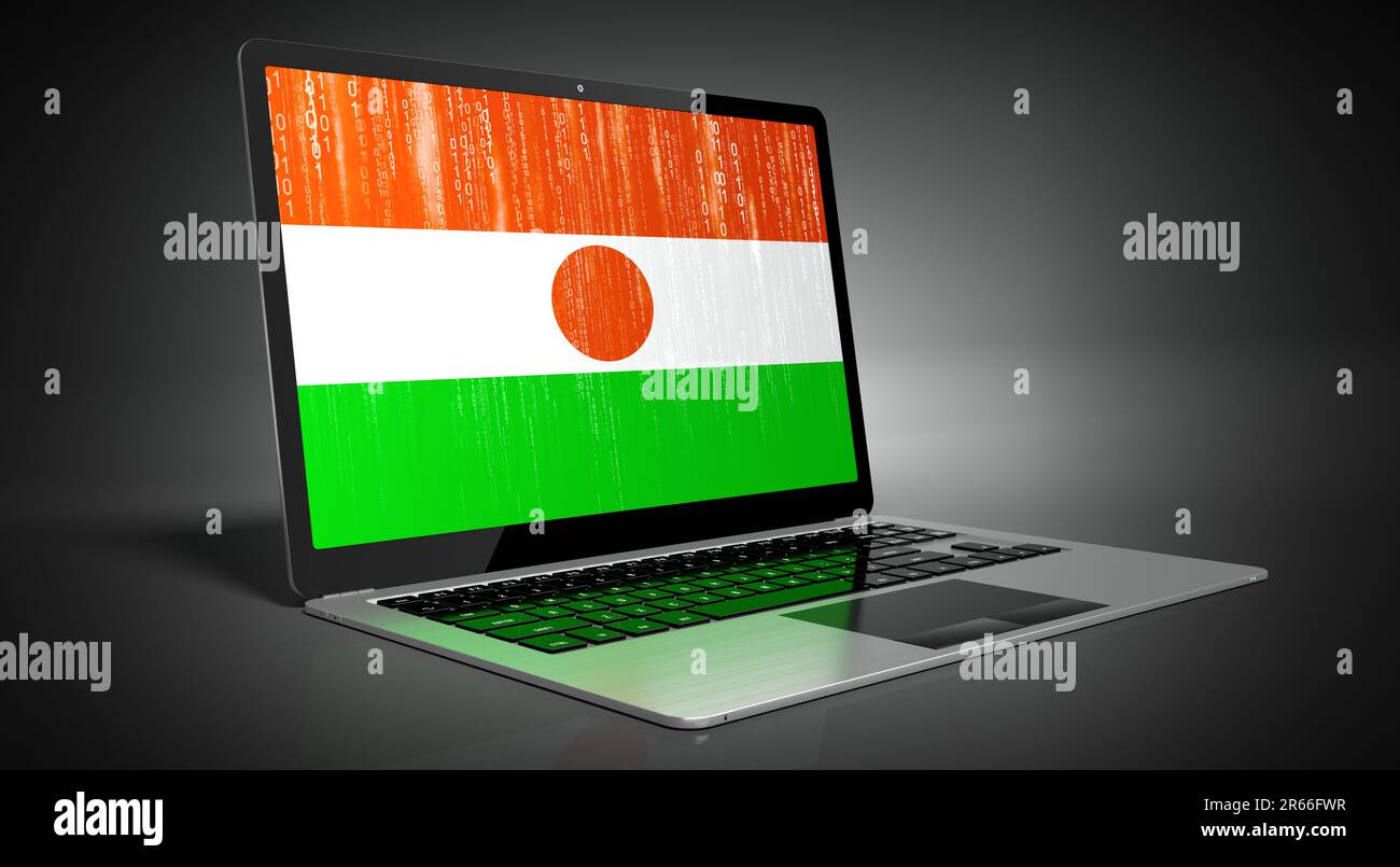 Niger - country flag and binary code on laptop screen - 3D illustration ...
