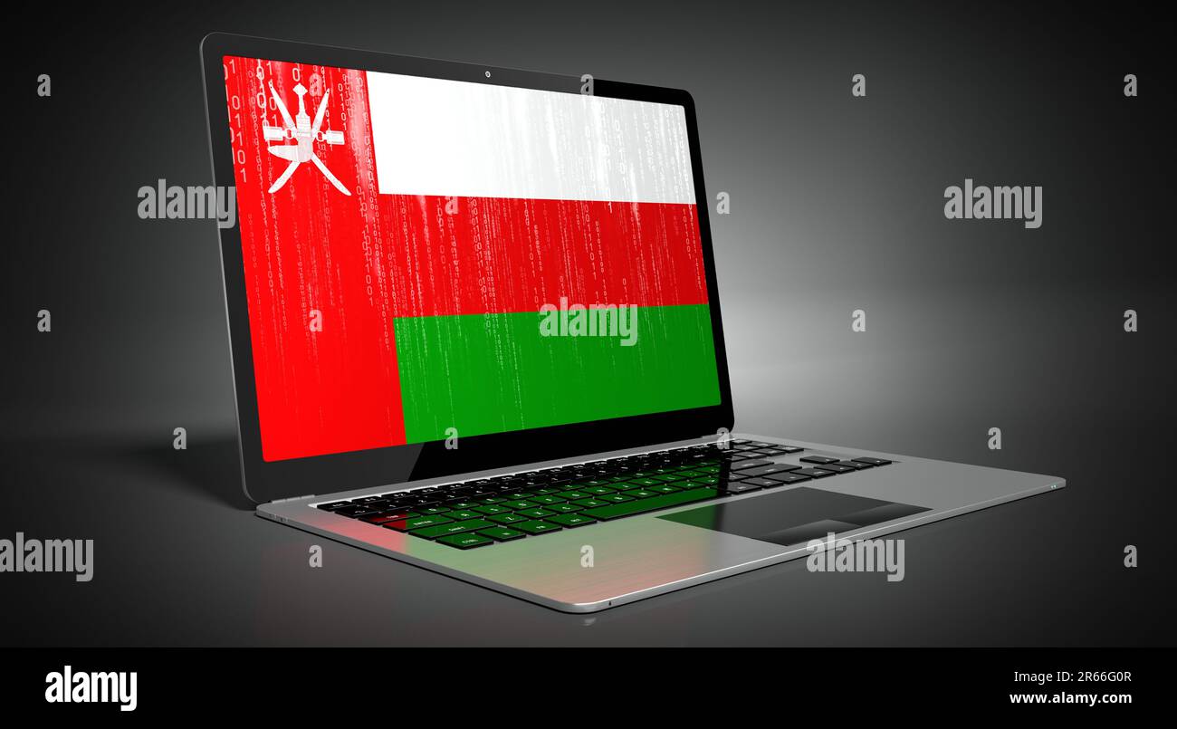 Oman - country flag and binary code on laptop screen - 3D illustration Stock Photo - Alamy