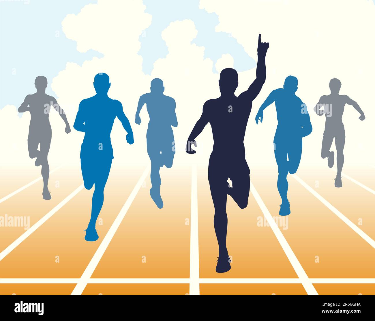 Editable vector illustration of men finishing a sprint race Stock ...
