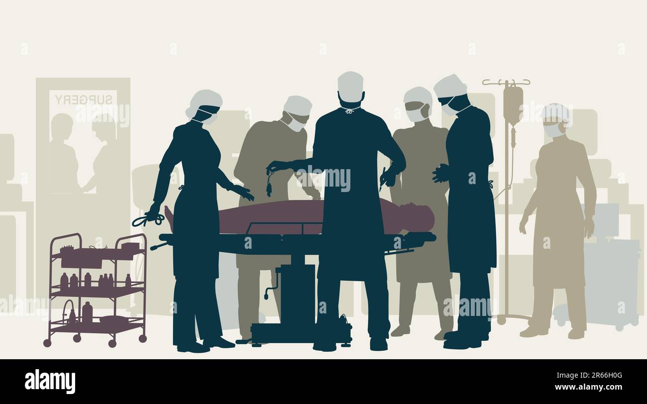 Editable vector illustration of a surgery in an operating theater Stock ...