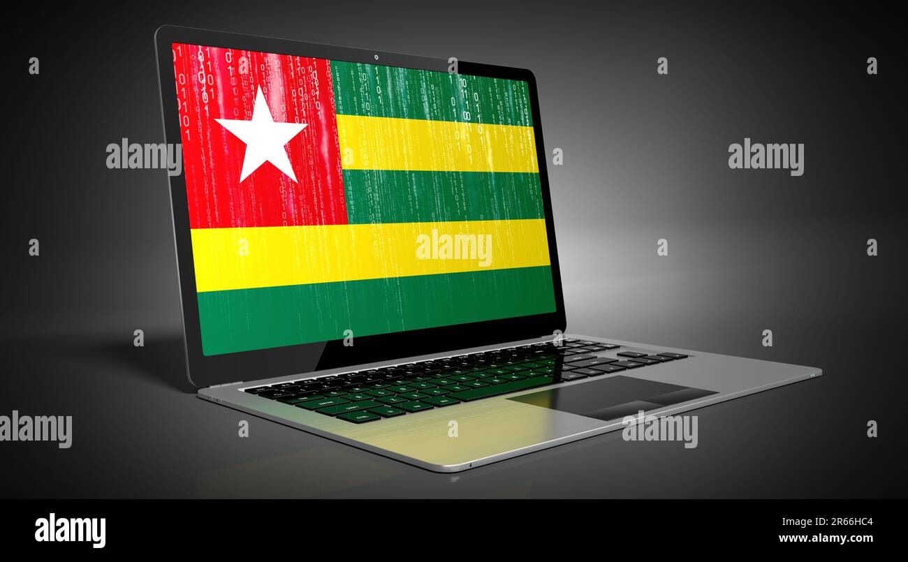 Togo - country flag and binary code on laptop screen - 3D illustration ...