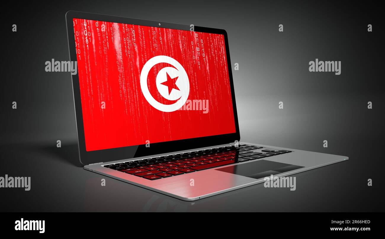 Tunisia - country flag and binary code on laptop screen - 3D ...