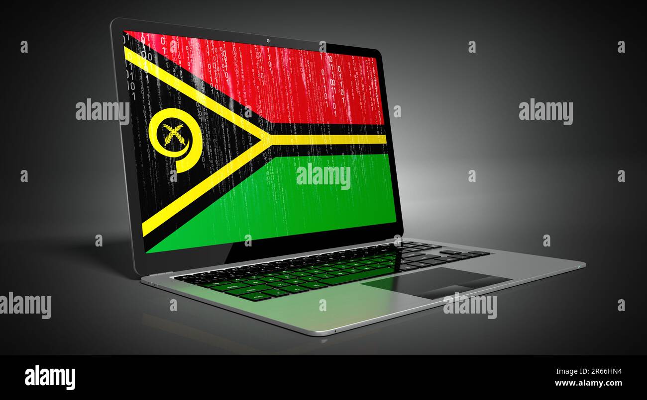 Vanuatu - country flag and binary code on laptop screen - 3D ...