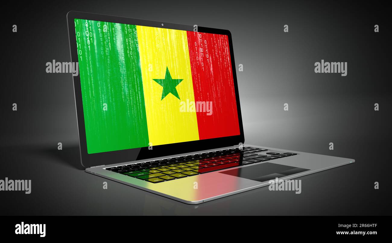 Senegal - country flag and binary code on laptop screen - 3D ...