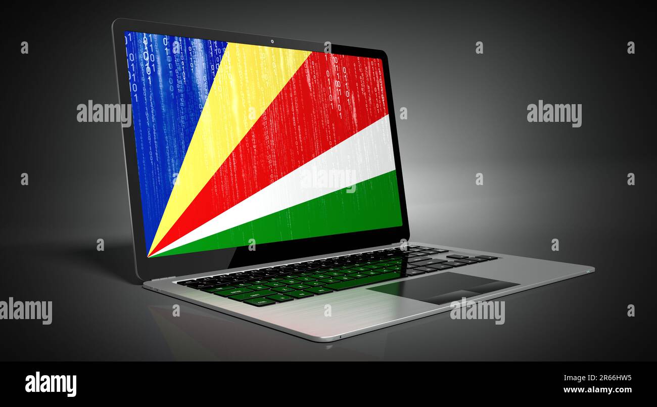 Seychelles - country flag and binary code on laptop screen - 3D ...