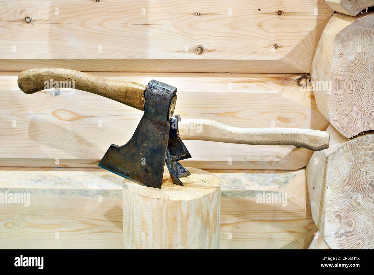 Axe and adze at a construction exhibition Stock Photo - Alamy