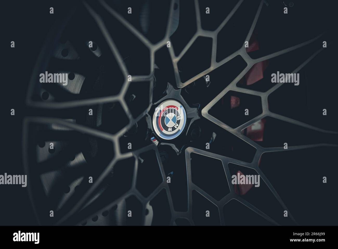 BMW wheel and tire with its logo in a last generation car Stock Photo ...