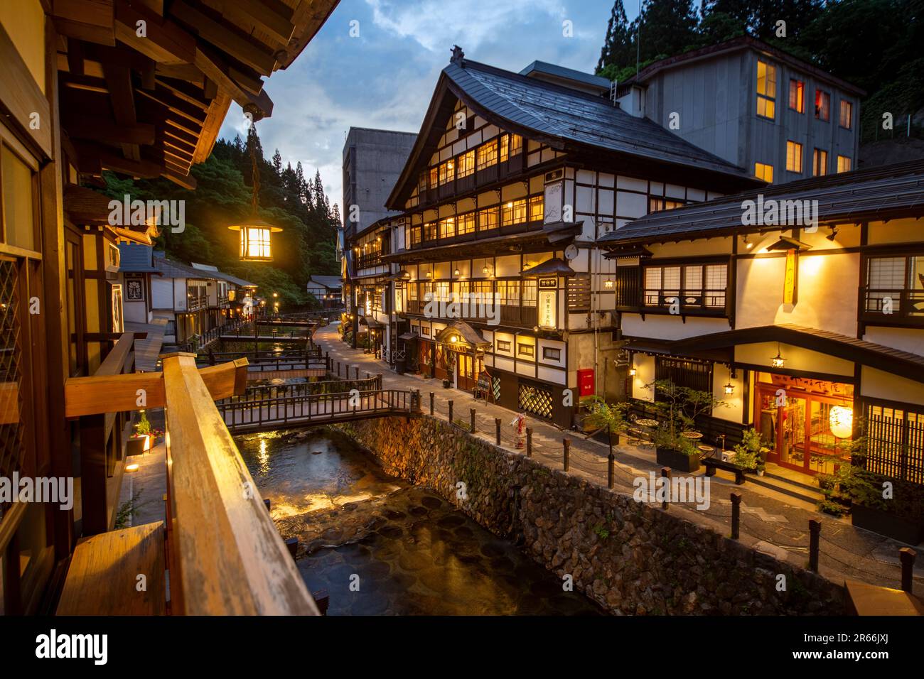 The night view of Ginzan Onsen Stock Photo - Alamy
