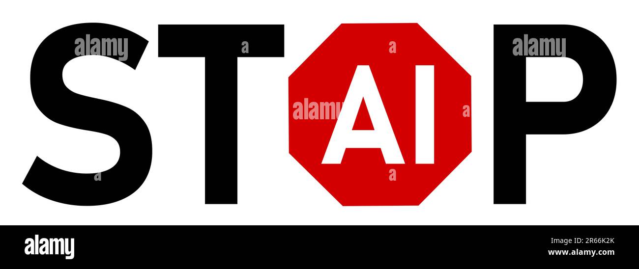 Vector illustration with STOP AI text begging for stopping development ...