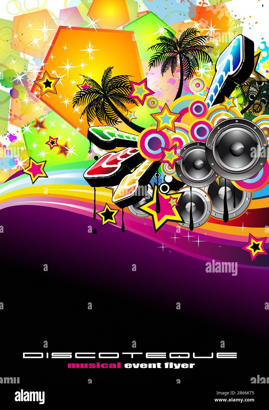 Tropical Music Event Disco Flyer with rainbow colours Stock Vector ...