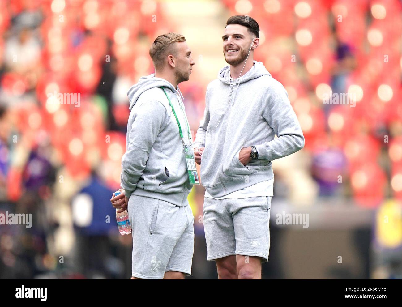 West Ham United's Declan Rice (right) and Jarrod Bowen inspect the ...