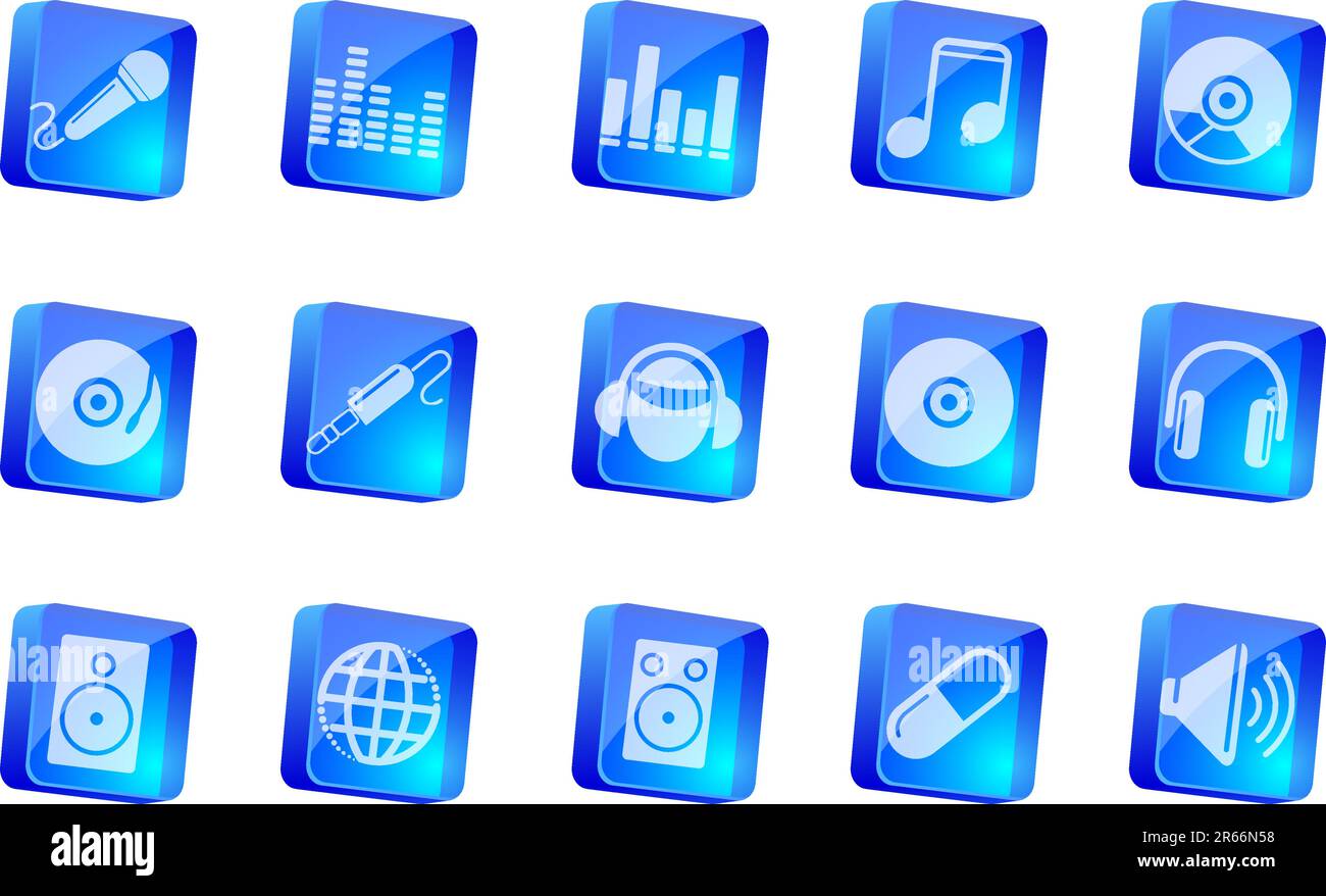 Music and Dance icons blue transparent box series Stock Vector Image ...