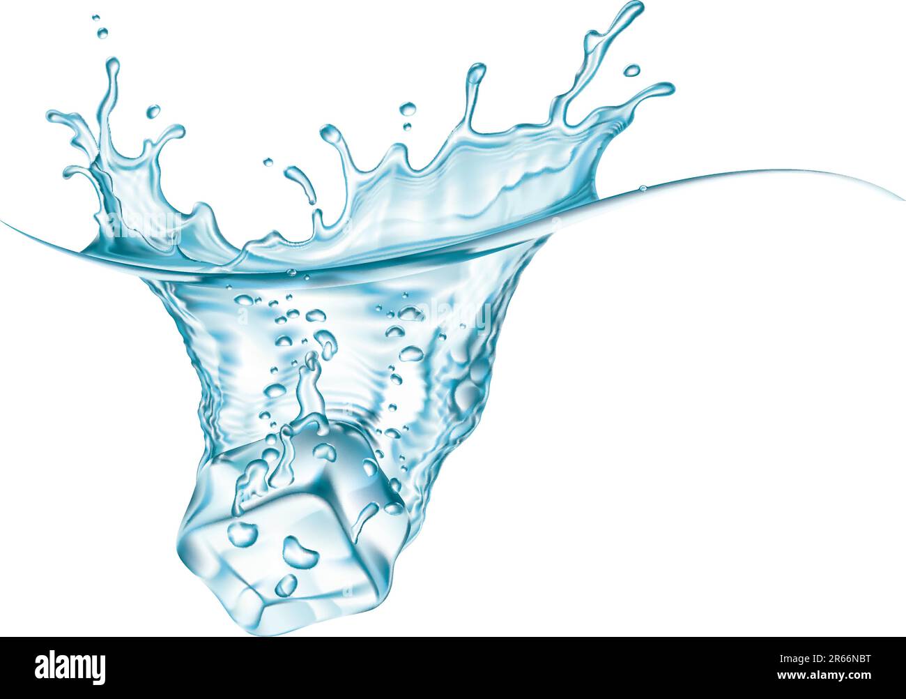 Ice-cube is dropped into clear water. Vector illustration Stock Vector ...