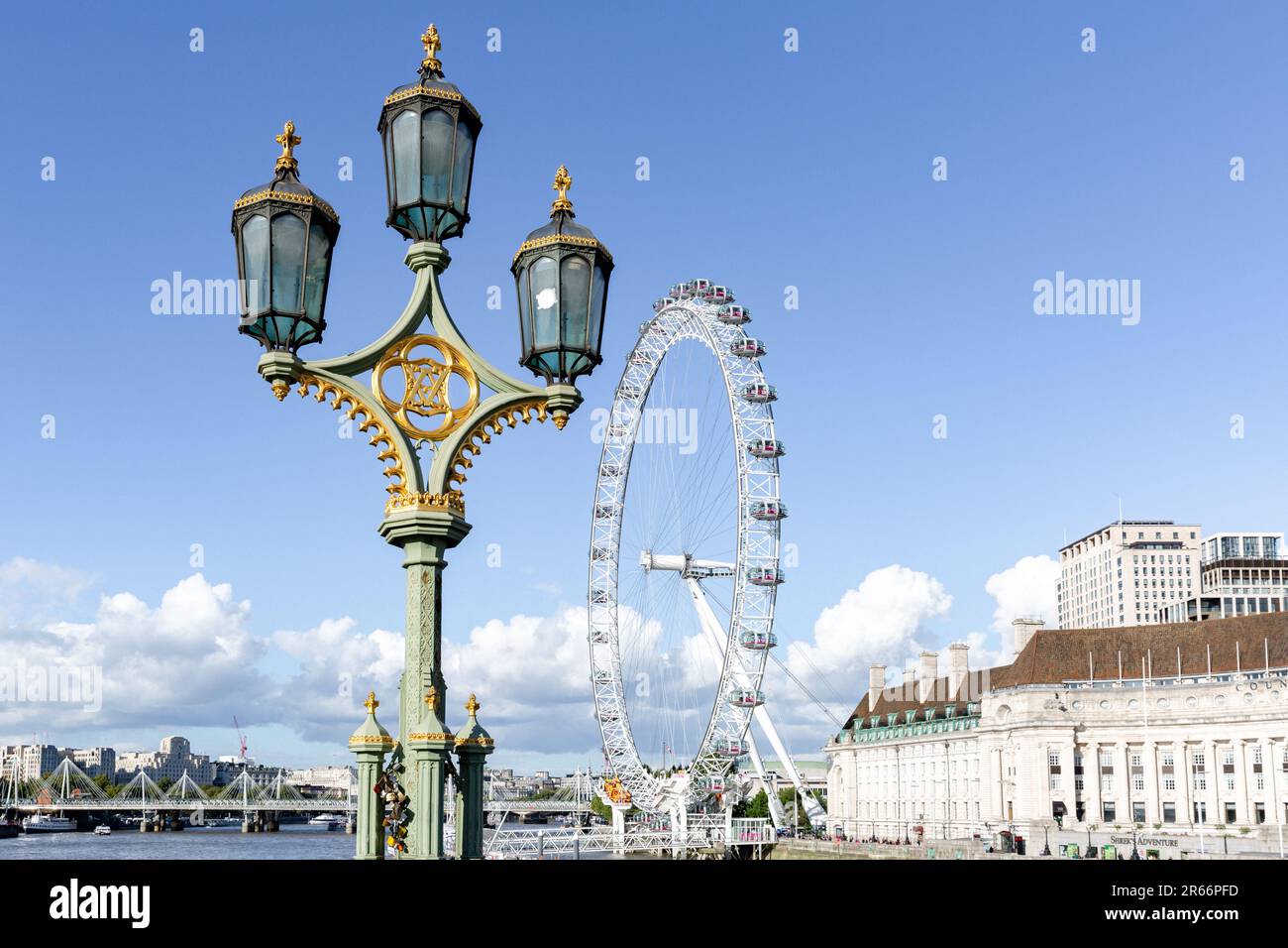 A view of the London Eye and County Hall building in London, England UK ...