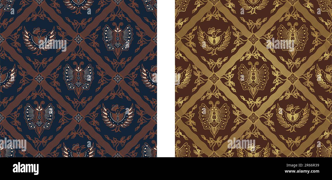 Seamless Javanese Bird & Butterfly Batik Pattern Stock Vector Image ...