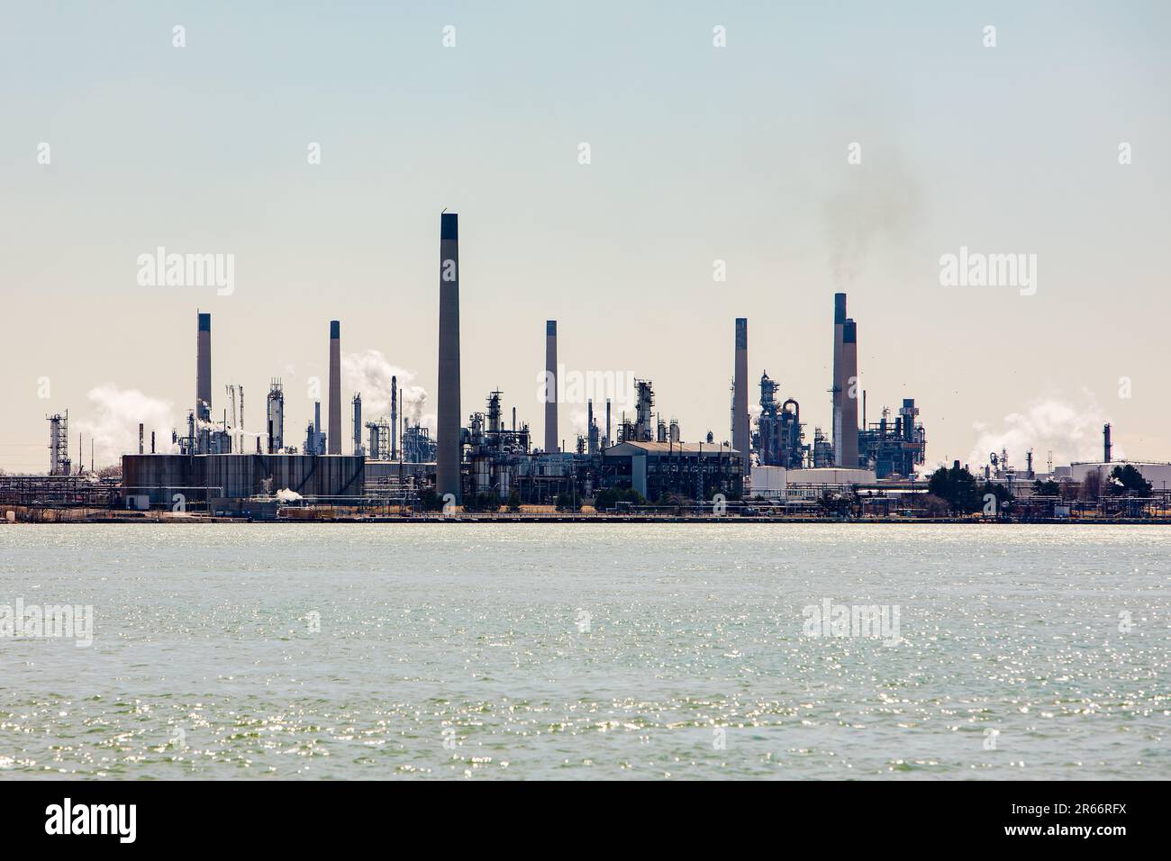 Busy Lake Oil Refineries Industrial Plants Daytime afternoon Stock ...