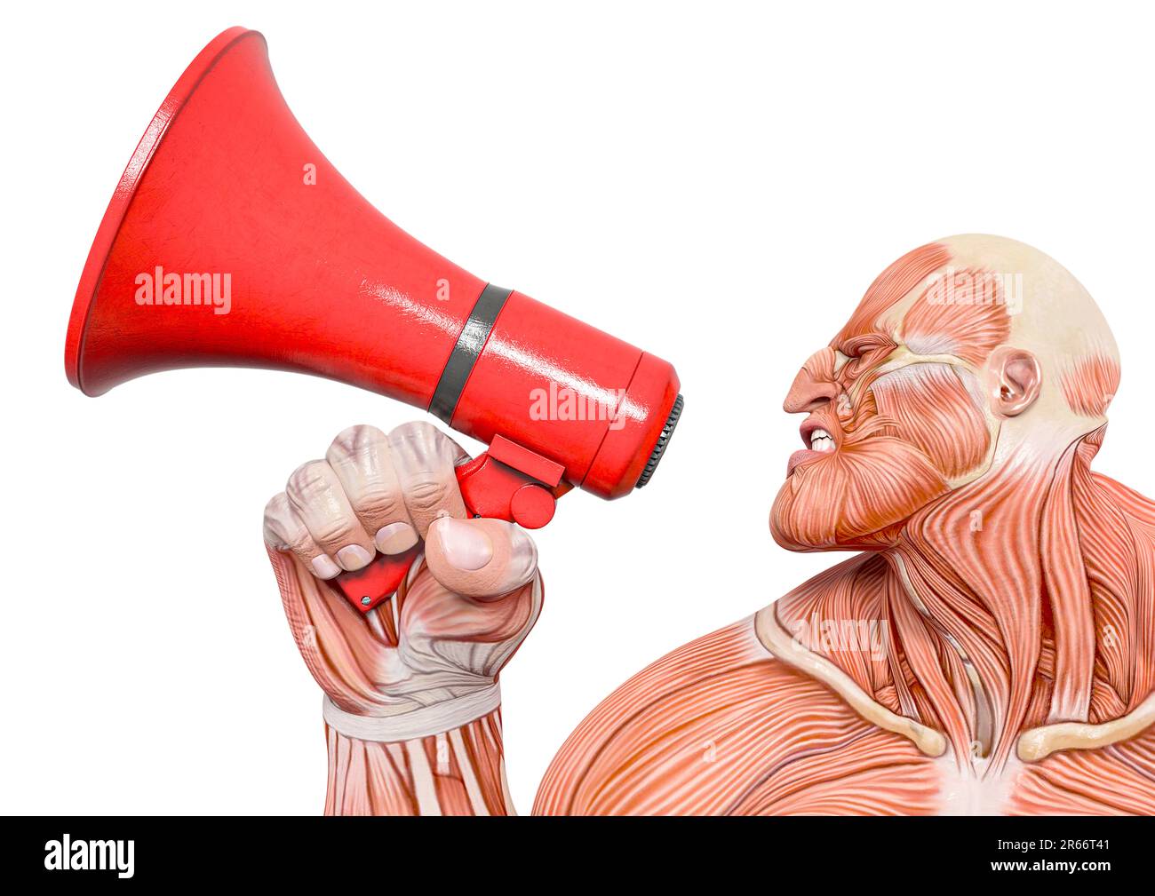 bodybuilder muscle maps is protesting and talking on the megaphone in ...