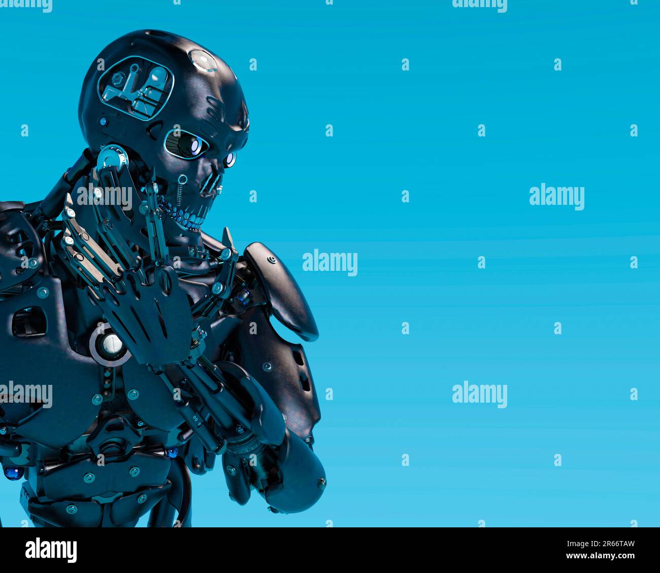 super cyborg skull dramatic act 2, 3d illustration Stock Photo - Alamy