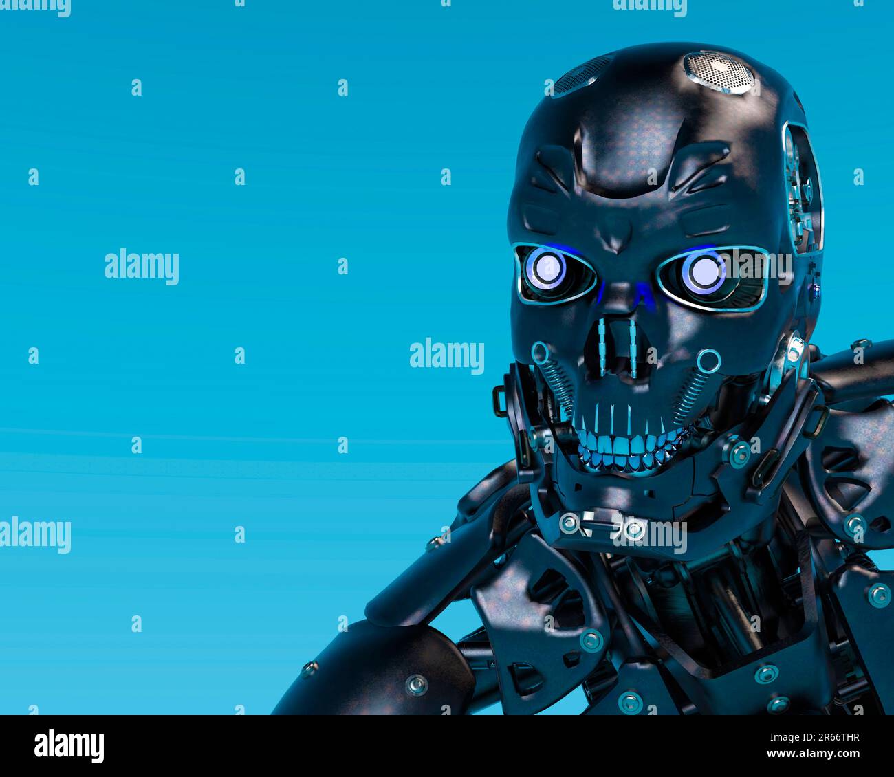 super cyborg skull close up, 3d illustration Stock Photo - Alamy