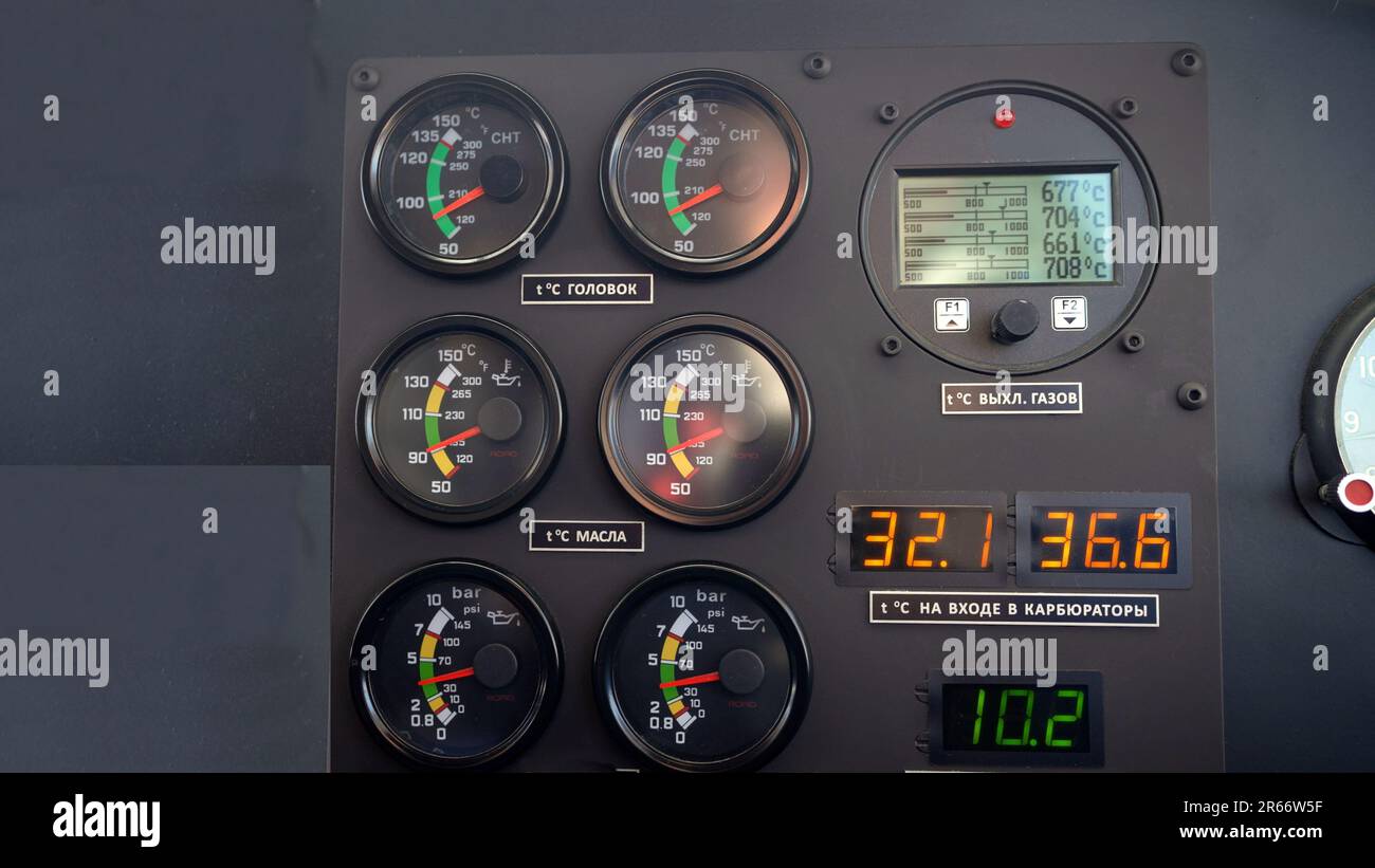 The instrument panel on board the aircraft. Indicators of aircraft ...