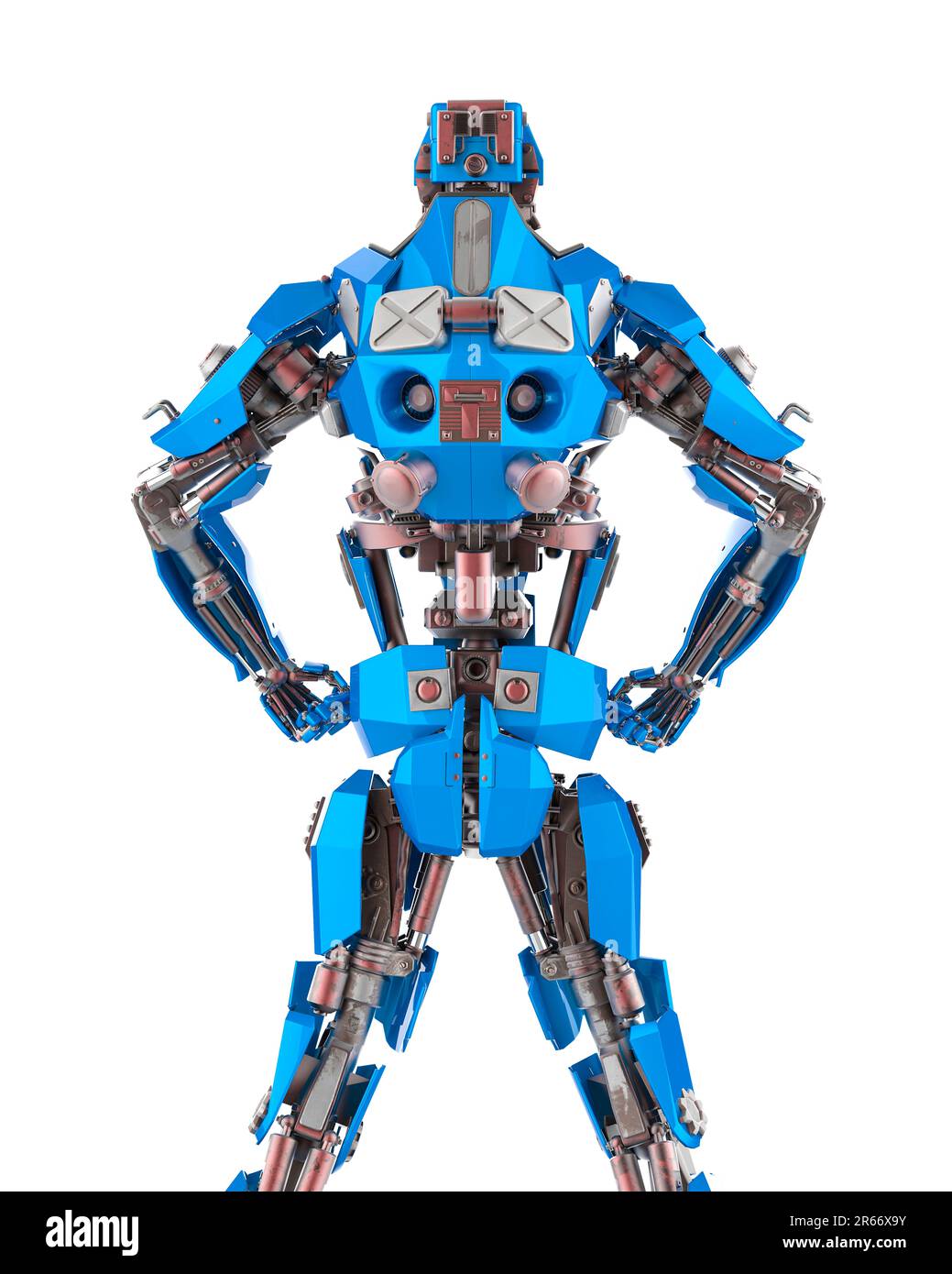 cyber mech is doing a power pose rear view, 3d illustration Stock Photo ...