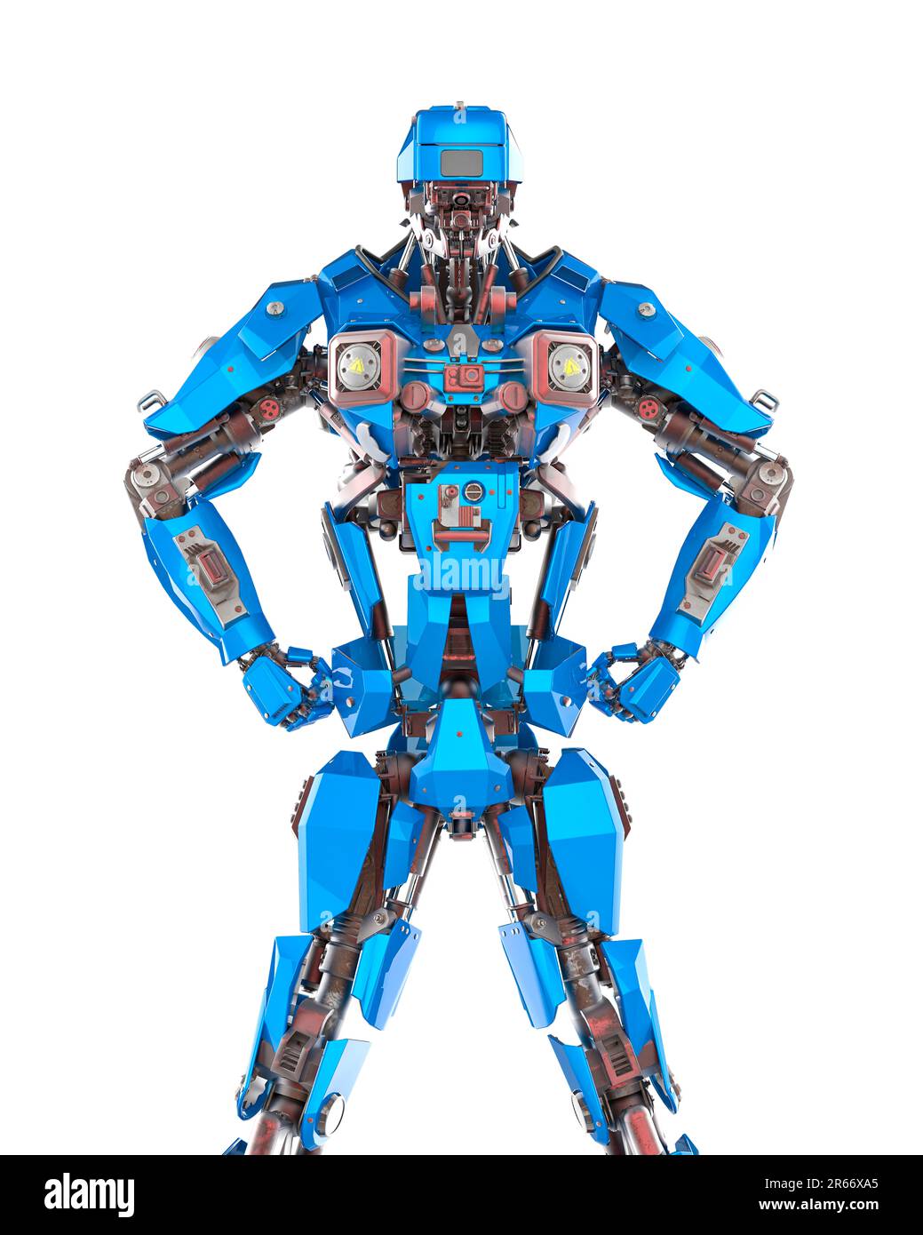 cyber mech is doing a power pose front view, 3d illustration Stock ...