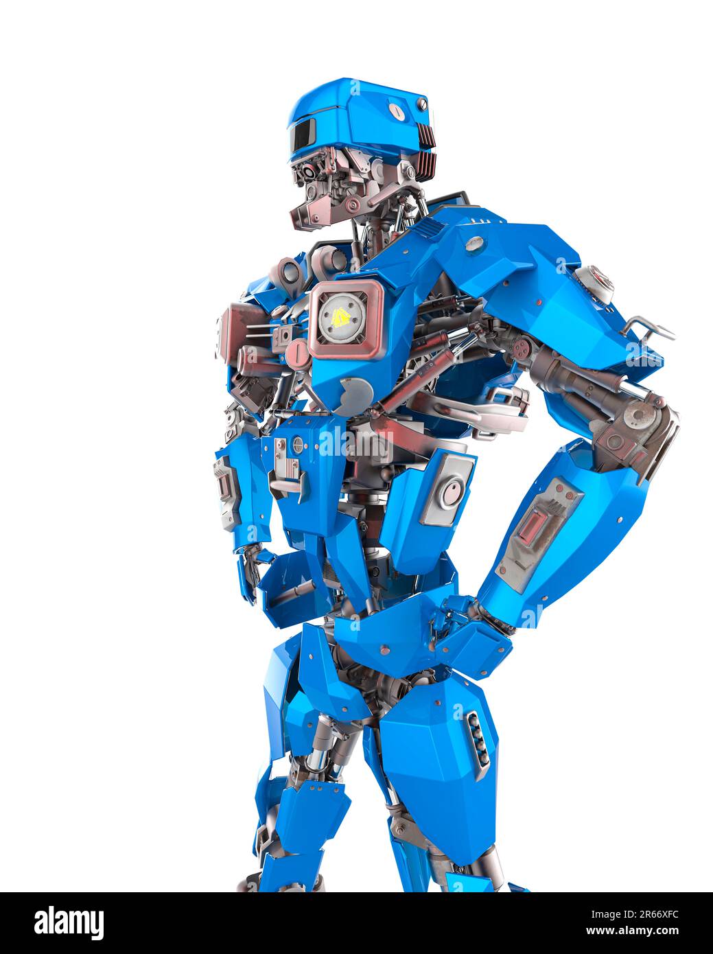 cyber mechis is doing a power pose side view, 3d illustration Stock ...