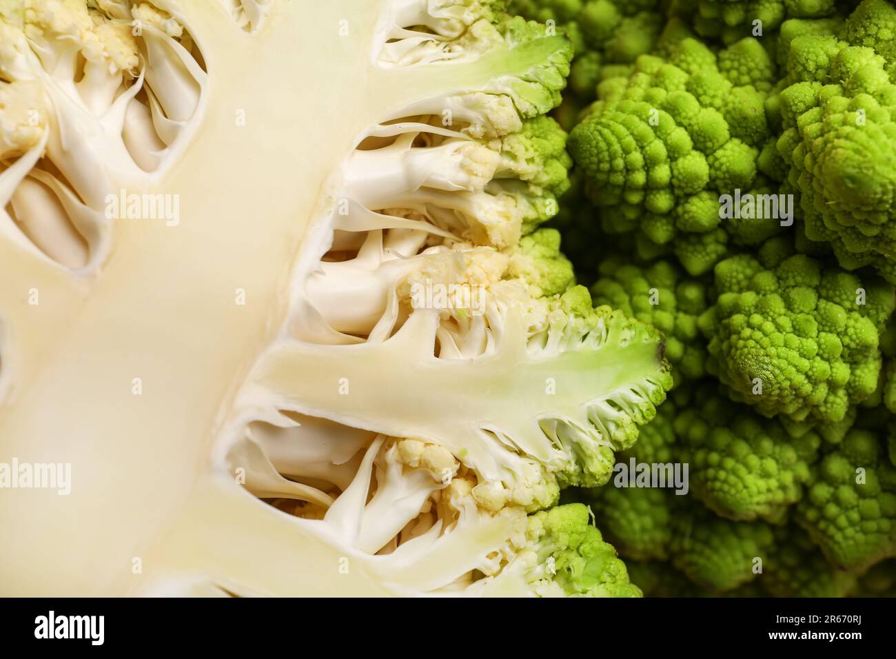 Cut romanesco cabbage as background, closeup Stock Photo - Alamy