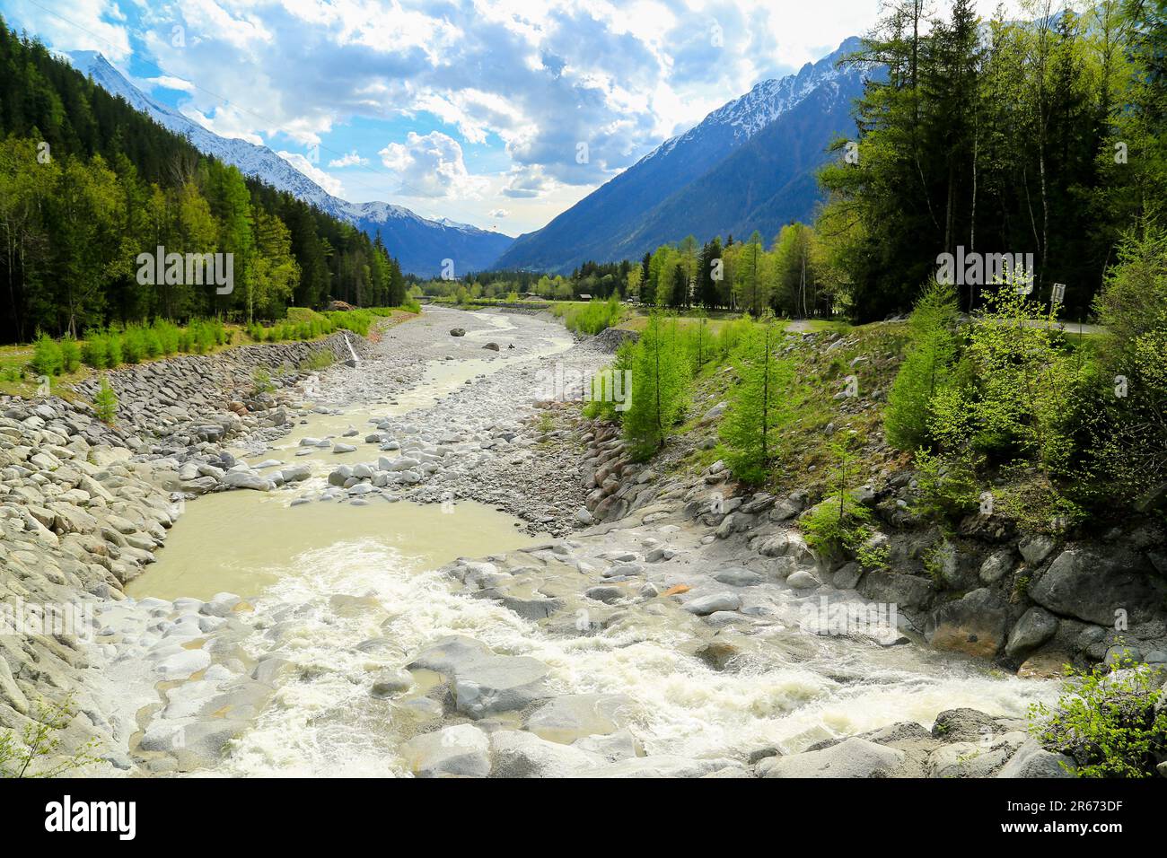 Chamonix, Arve river, forest and mountains Stock Photo - Alamy