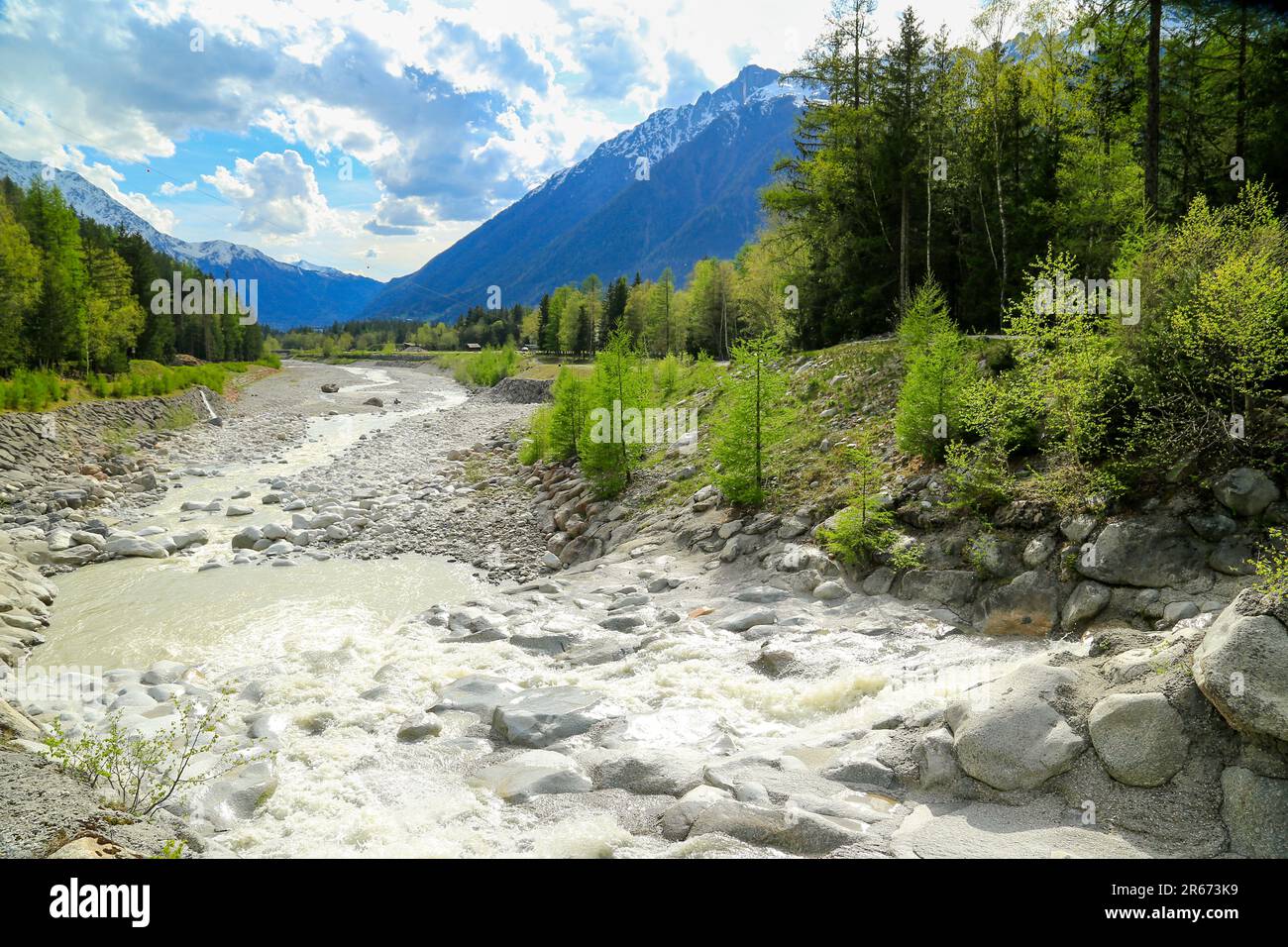 Chamonix, Arve river, forest and mountains Stock Photo - Alamy