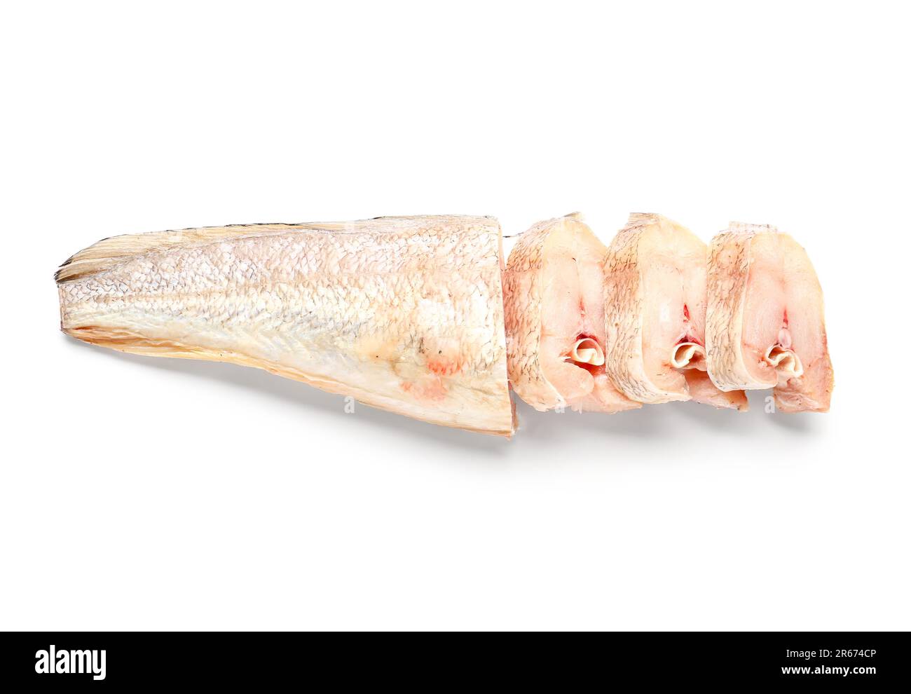 Raw cut codfish isolated on white background Stock Photo - Alamy