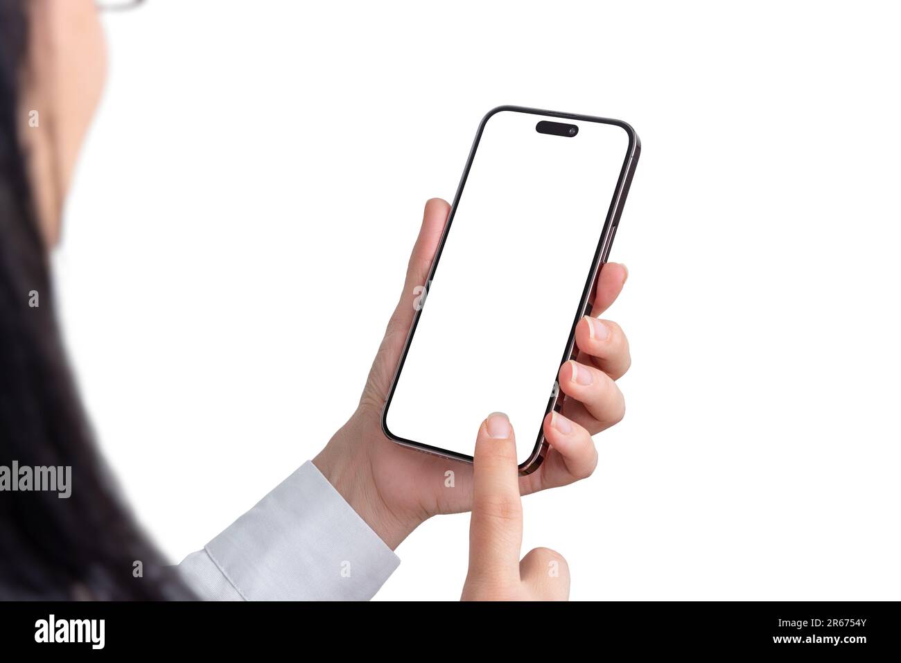 Woman use app on smartphone with isolated screen for effective app ...