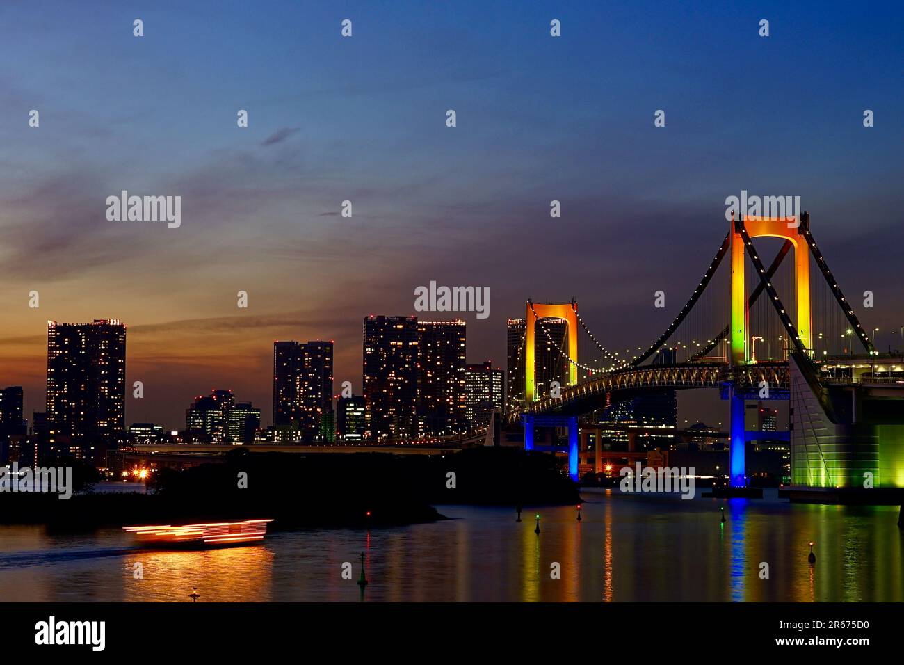 Illuminated Rainbow Bridge Stock Photo - Alamy