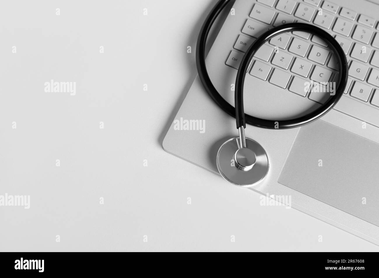 Stethoscope and laptop on light background, top view Stock Photo - Alamy