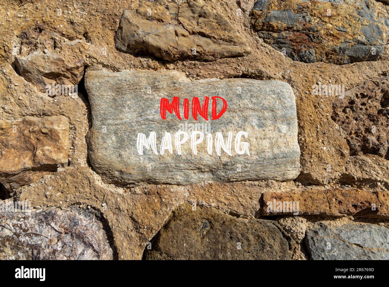Mind mapping symbol. Concept words Mind mapping on beautiful stone on a beautiful stone wall ...