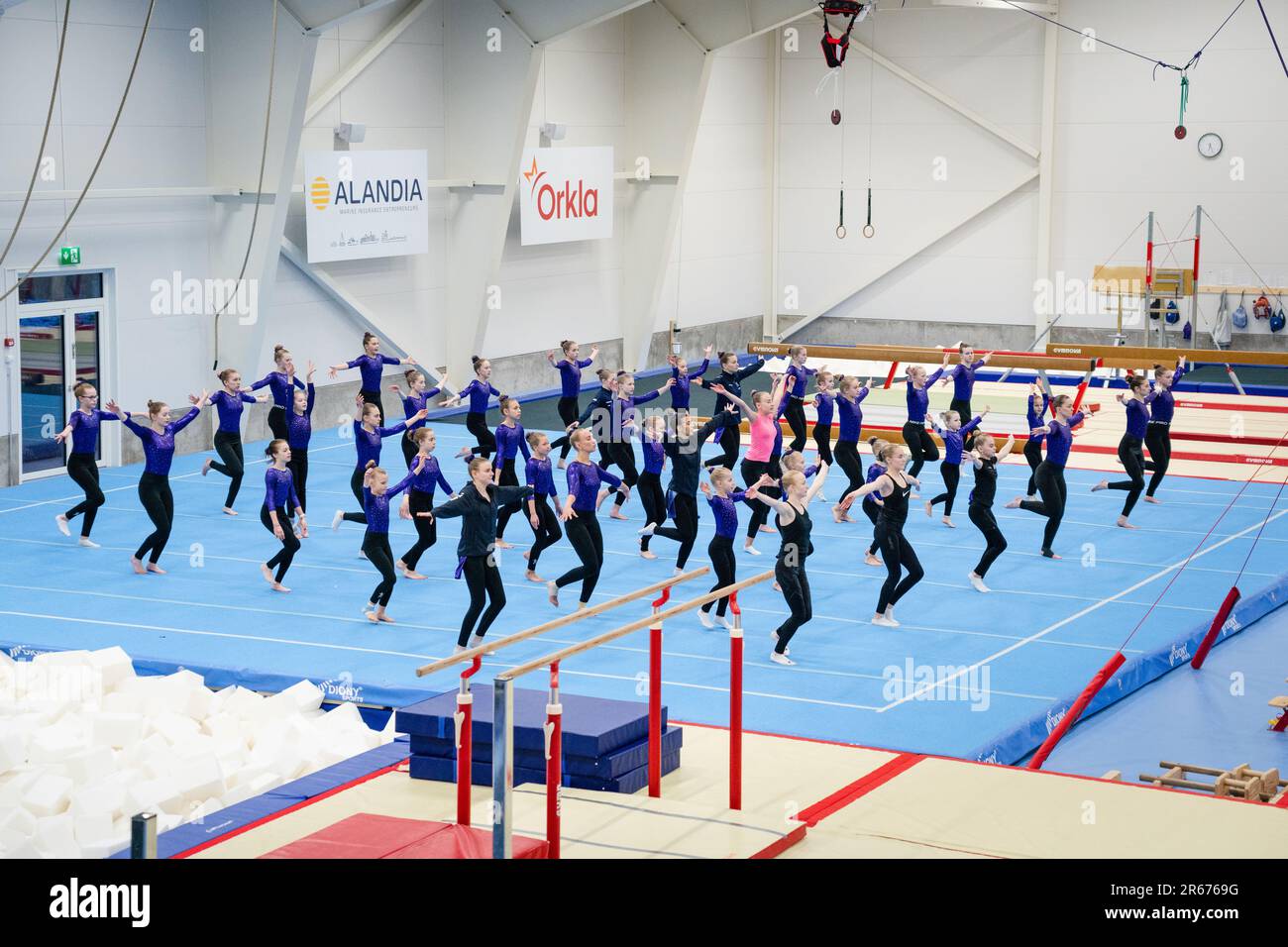 Team Gym Floor group gymnastics routine warmup at the Opening of the ...