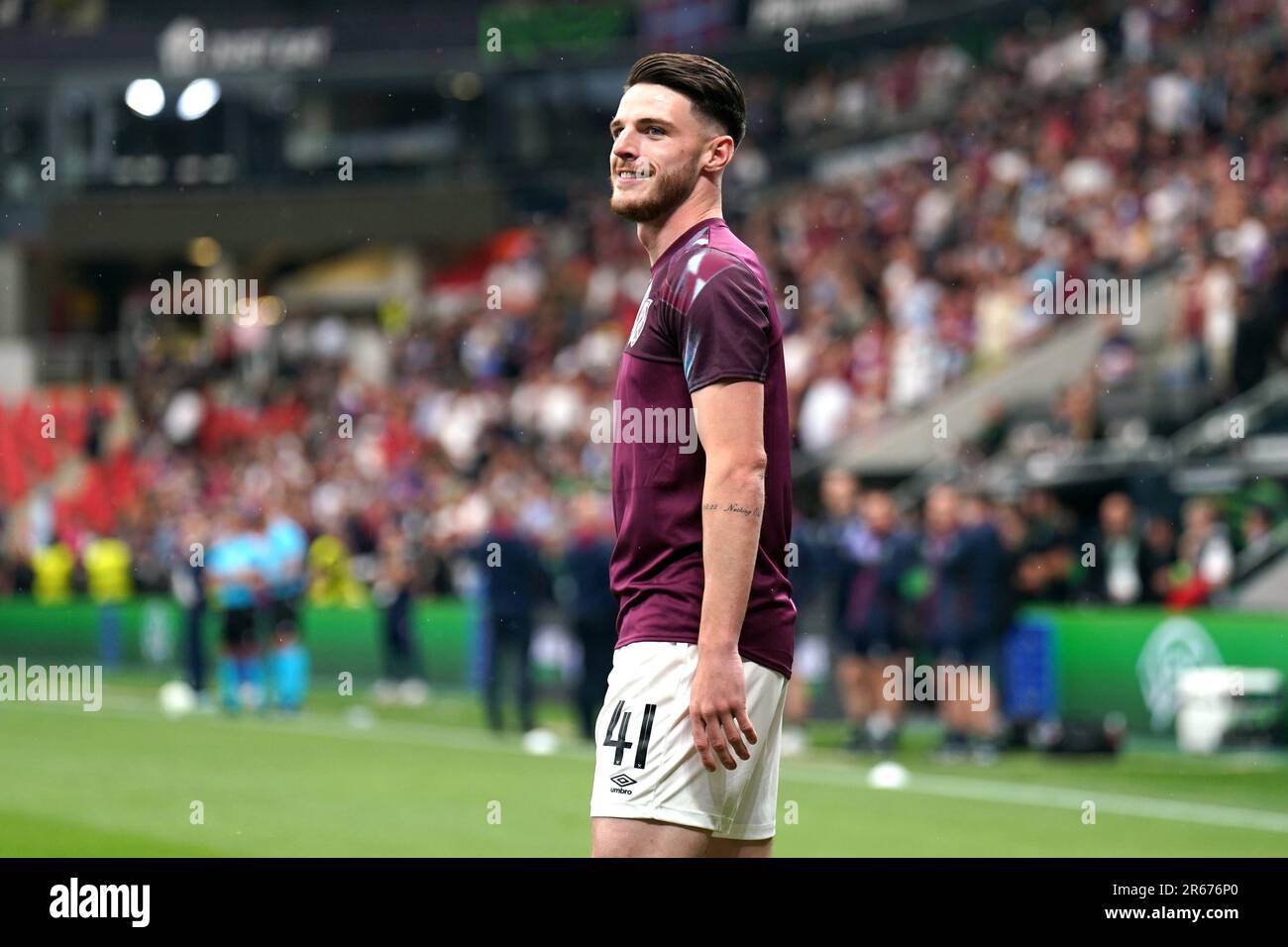 West Ham United's Declan Rice warming up prior to kick-off before the ...