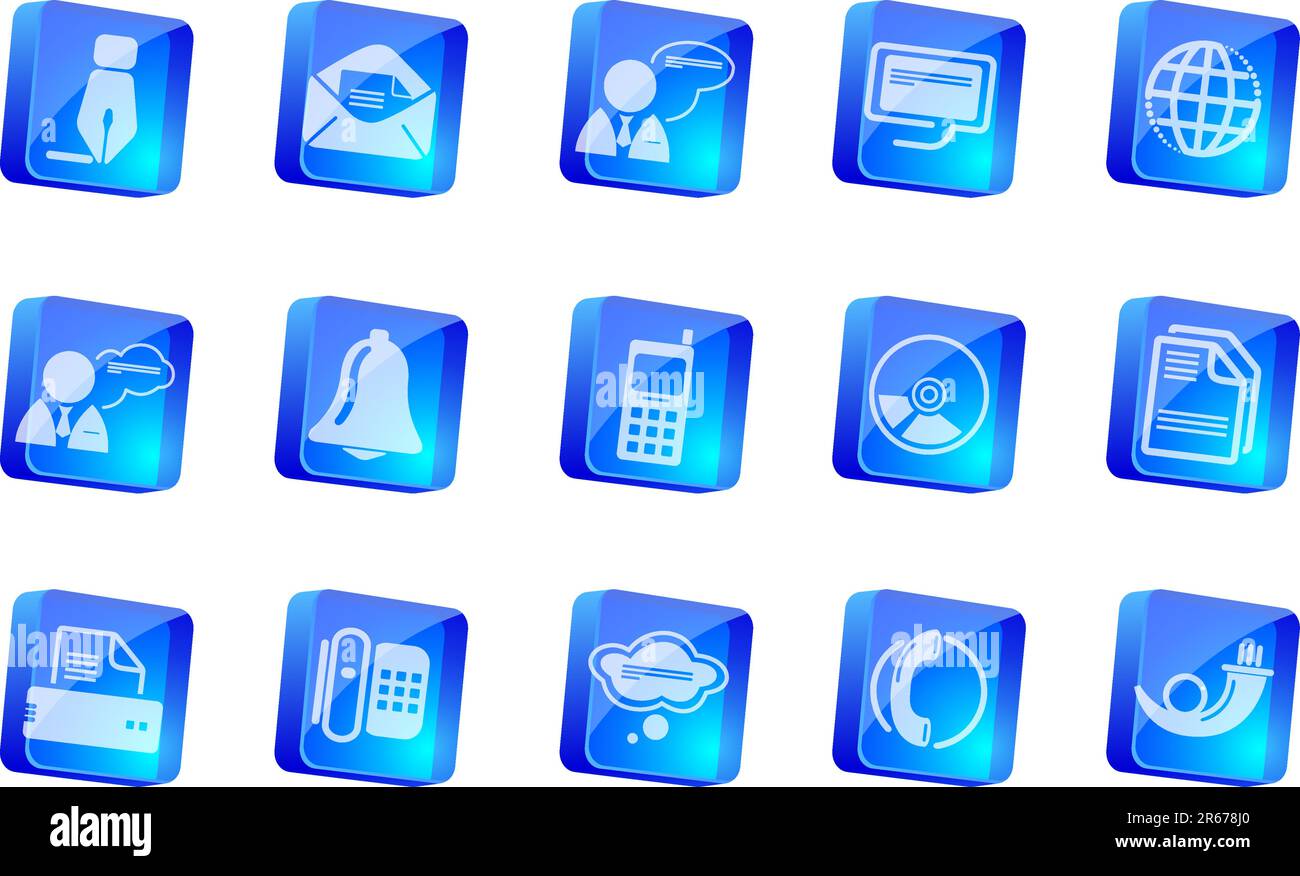 Communication icons blue transparent box series Stock Vector Image ...