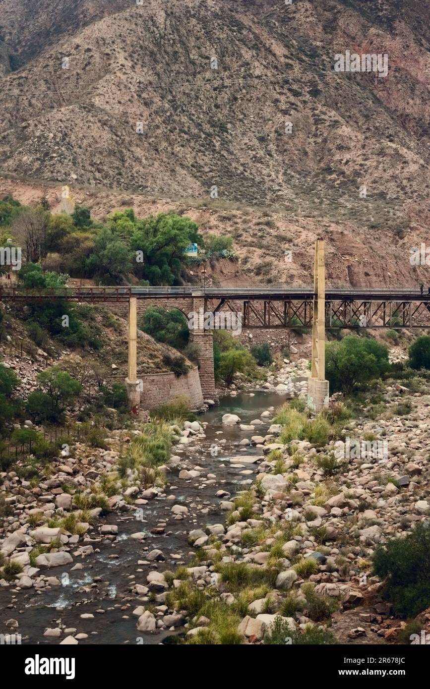 Old railroad bridge in Cacheuta, province of Mendoza, Argentina Stock ...