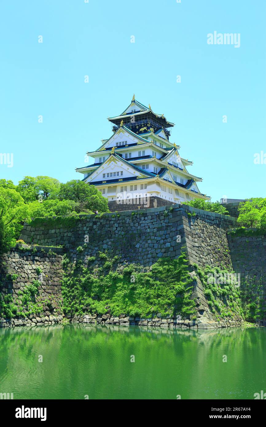 Osaka Castle tower and inner moat in fresh green Stock Photo - Alamy