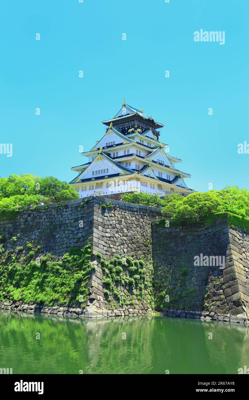 Osaka Castle tower and inner moat in fresh green Stock Photo - Alamy