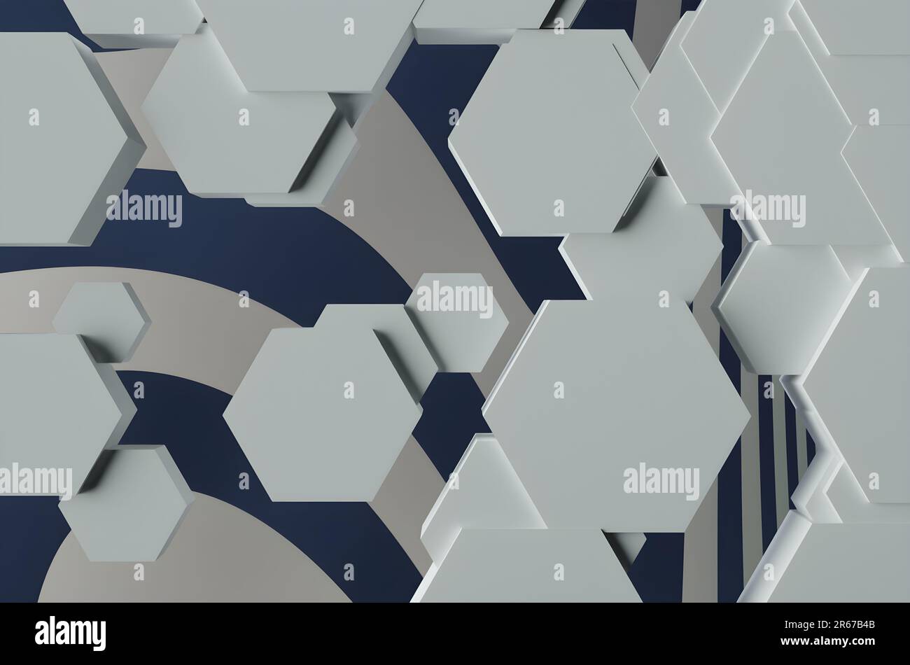 Abstract hexagonal white design with depth and circles Stock Photo - Alamy