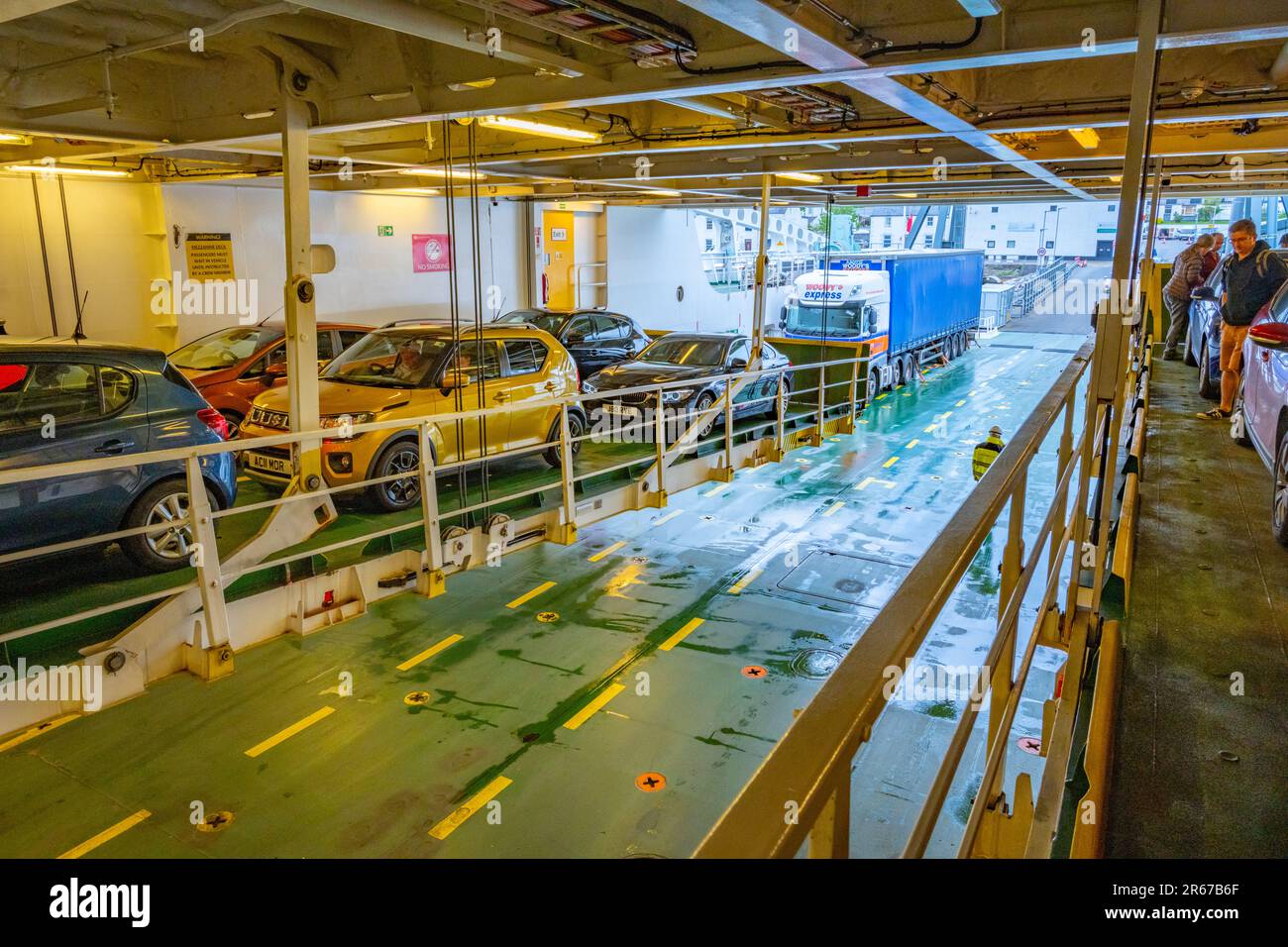 Inside the car deck of Loch Seaforth Calmac Car ferry Stock Photo - Alamy